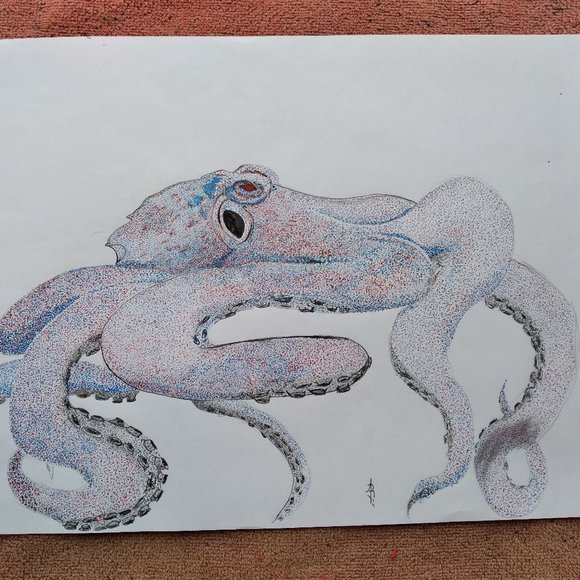 Hand Crafted | Art | Octopus Ink Stipple Drawing | Poshmark